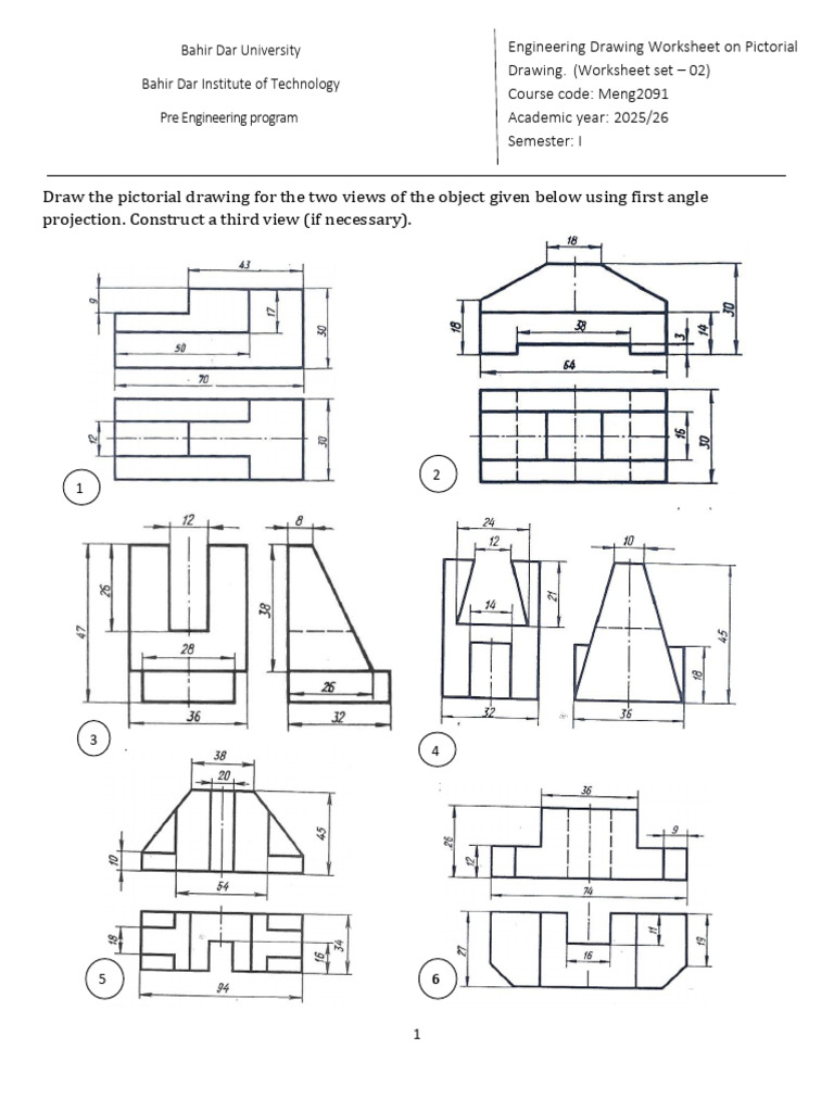 BDU-BIT Chapter Four Pictorial Drawing Worksheet Set-02 | PDF