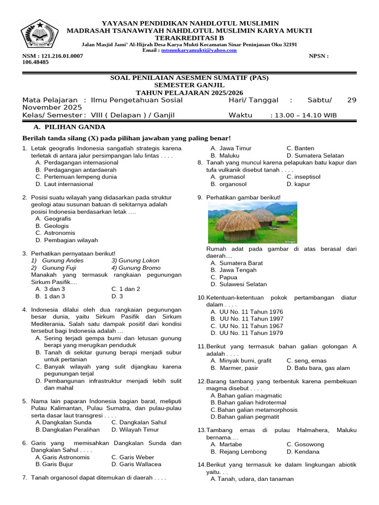 SOAL PAS IPS LIA KELAS 8 GANJIL 2025 | PDF