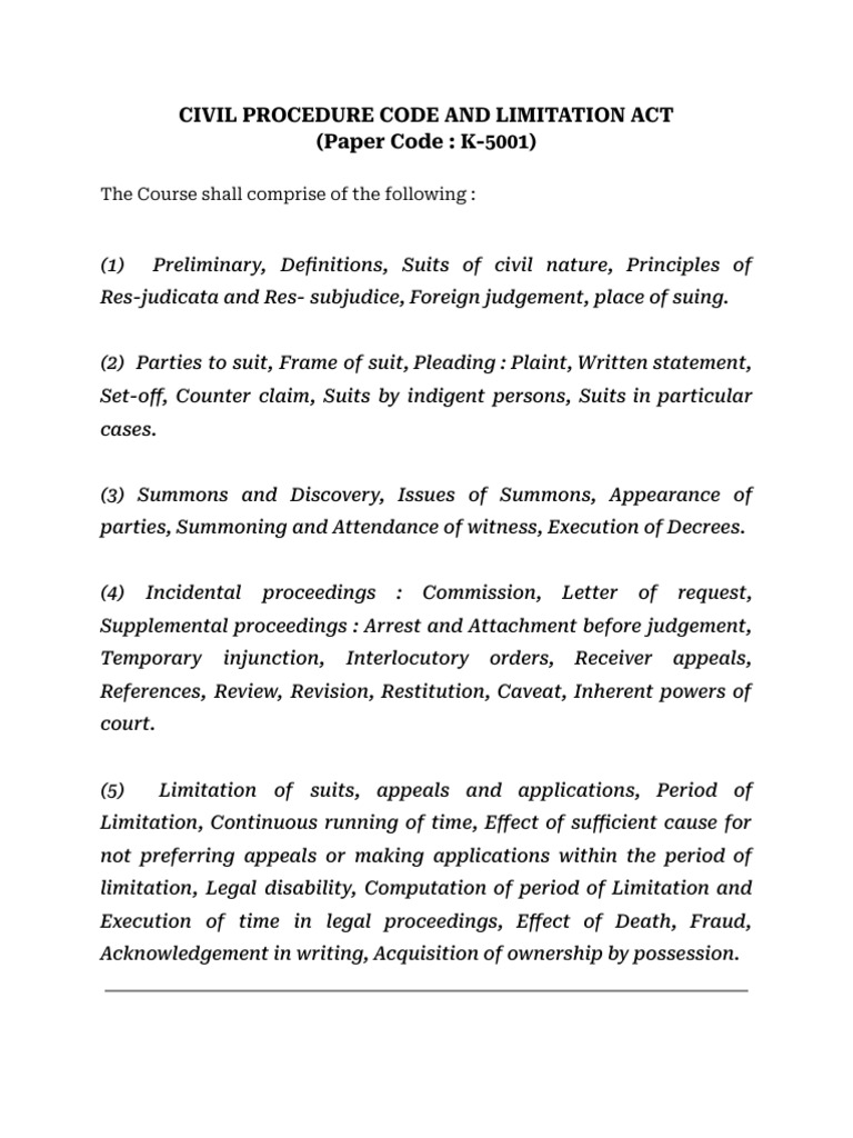 K-5001 Civil Procedure Code and Limitation Act | PDF | Lawsuit | Res ...