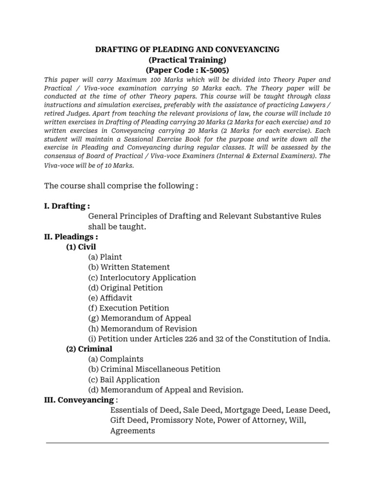 Drafting Pleading & Conveyancing Course | PDF | Lawyer | Pleading