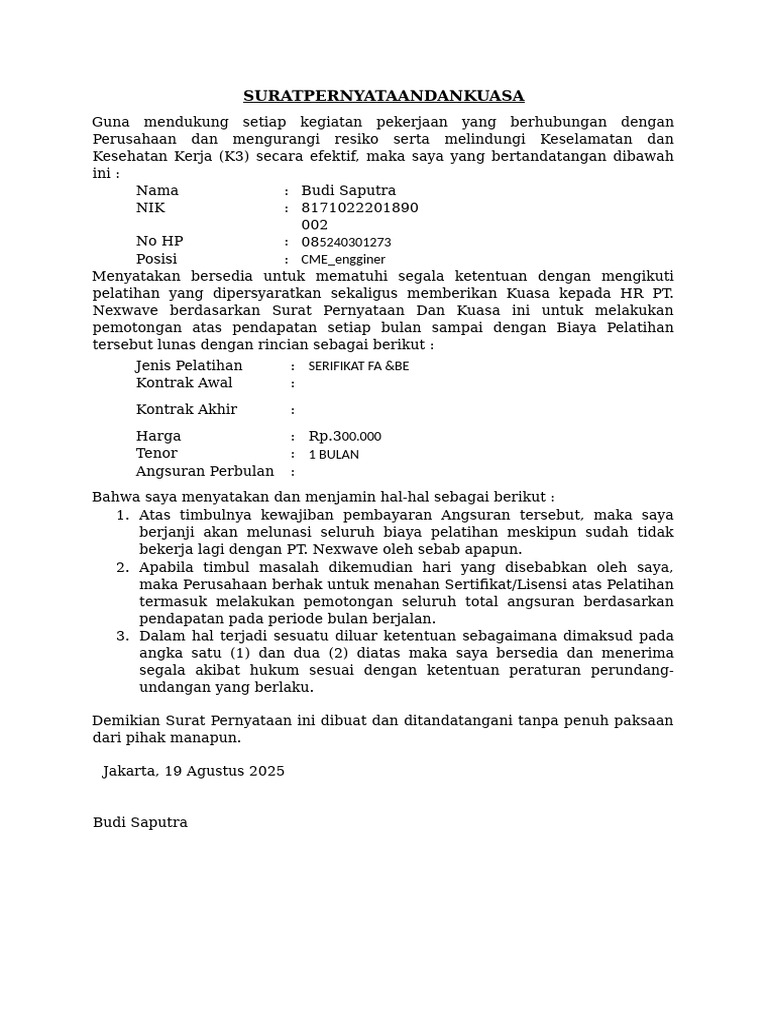 Form FE & BA - Budi Saputra 1 | PDF