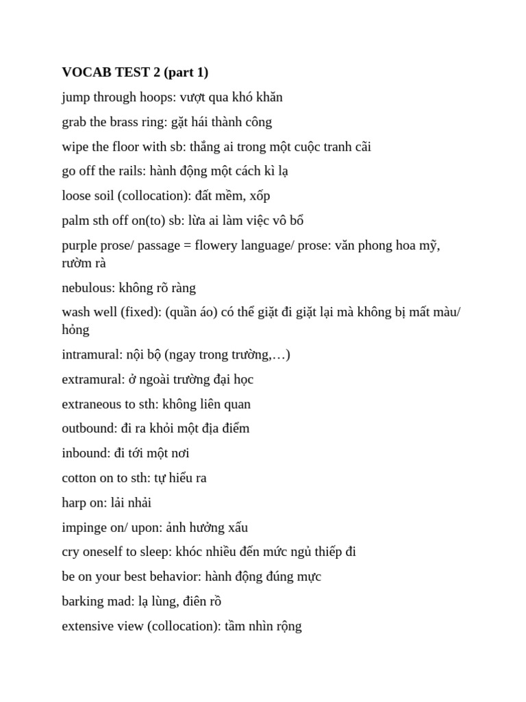VOCAB TEST 2 (Part 1) | PDF