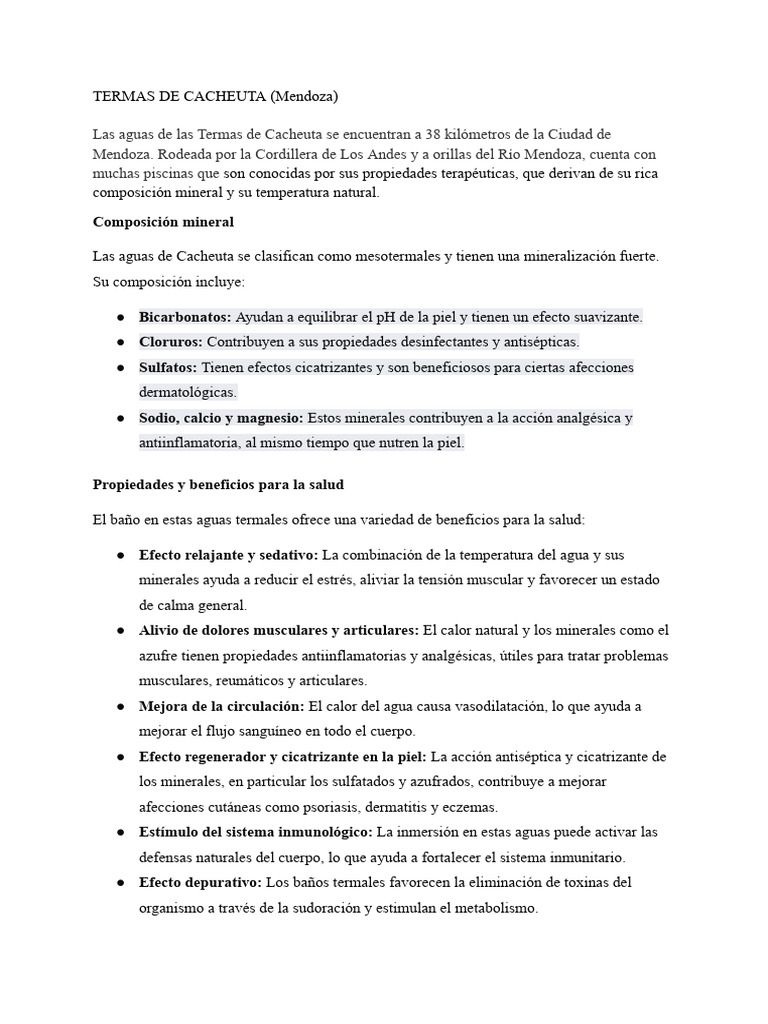 Termas de Cacheuta (Mendoza) | PDF | Especialidades Medicas