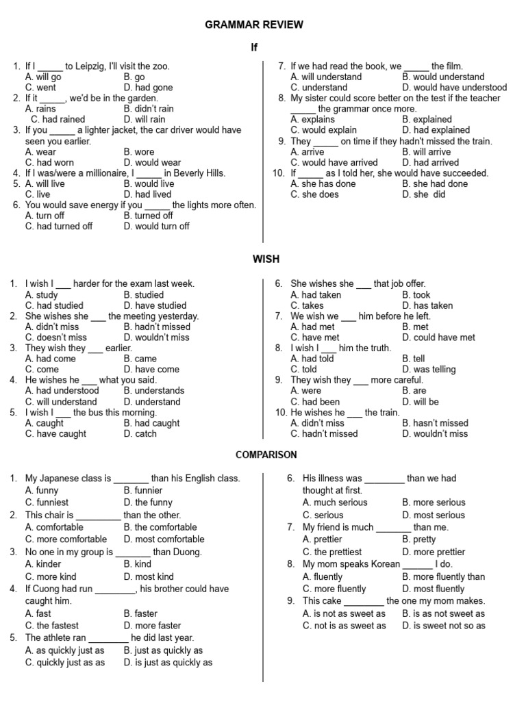Grammar Review: Conditional, Wish, Comparison | PDF | Chess | Chess Theory