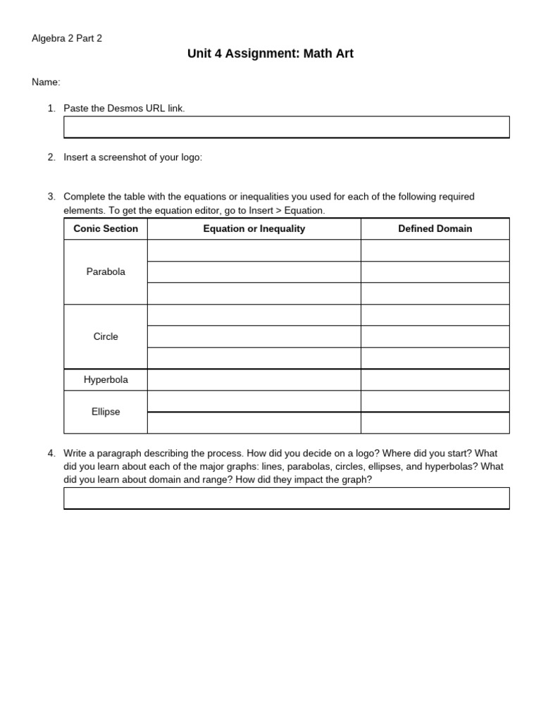 Alg2Pt2 Unit4 MathArt Assignment Worksheet (1) | PDF