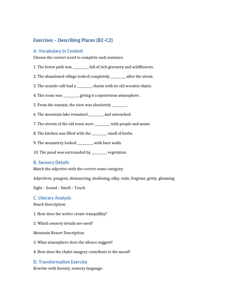 Describing Places Exercises | PDF