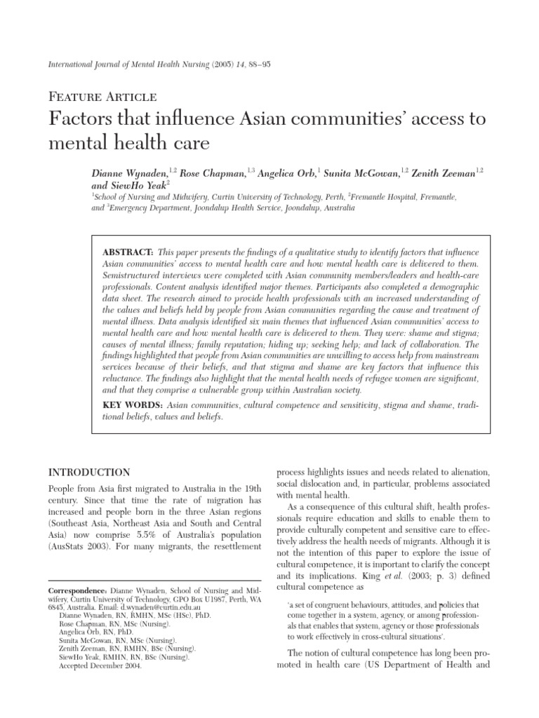 Factors That Influence Asian Communities’ Access to Mental Health Care ...