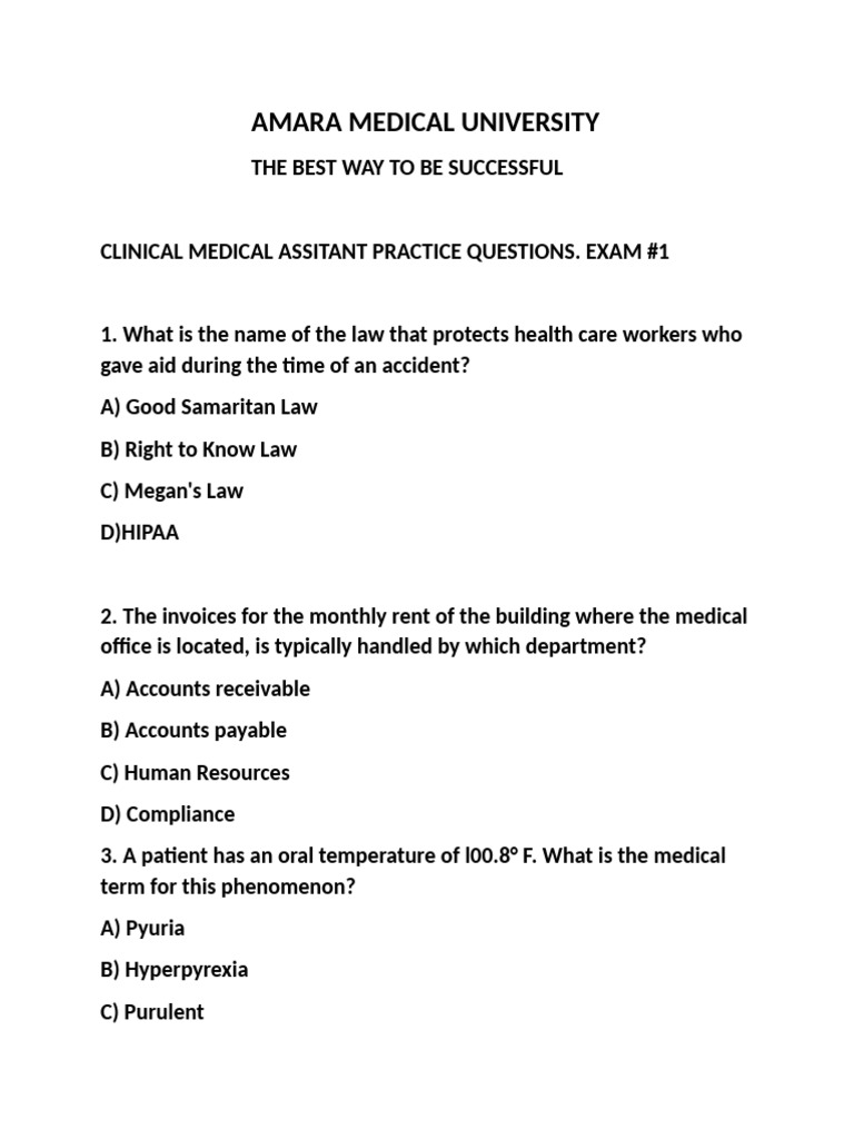 Clinical Medical Assistant Exam Questions | PDF | Medical Record | Wound
