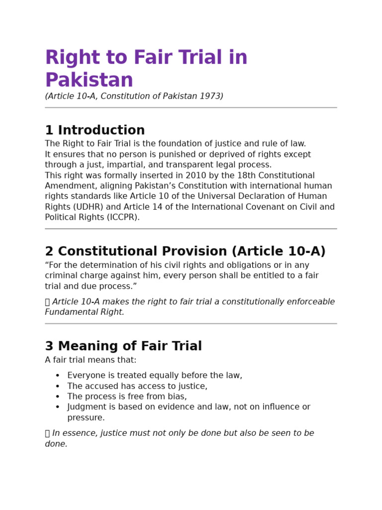 Fair Trial Rights in Pakistan: Article 10-A | PDF | Right To A Fair ...