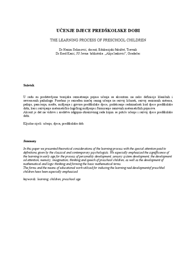 Ucenje Djece Predskolske Dobi - 1 | PDF