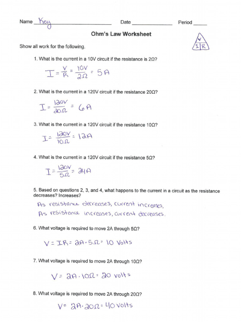 Ohms Law Worksheet Key | PDF