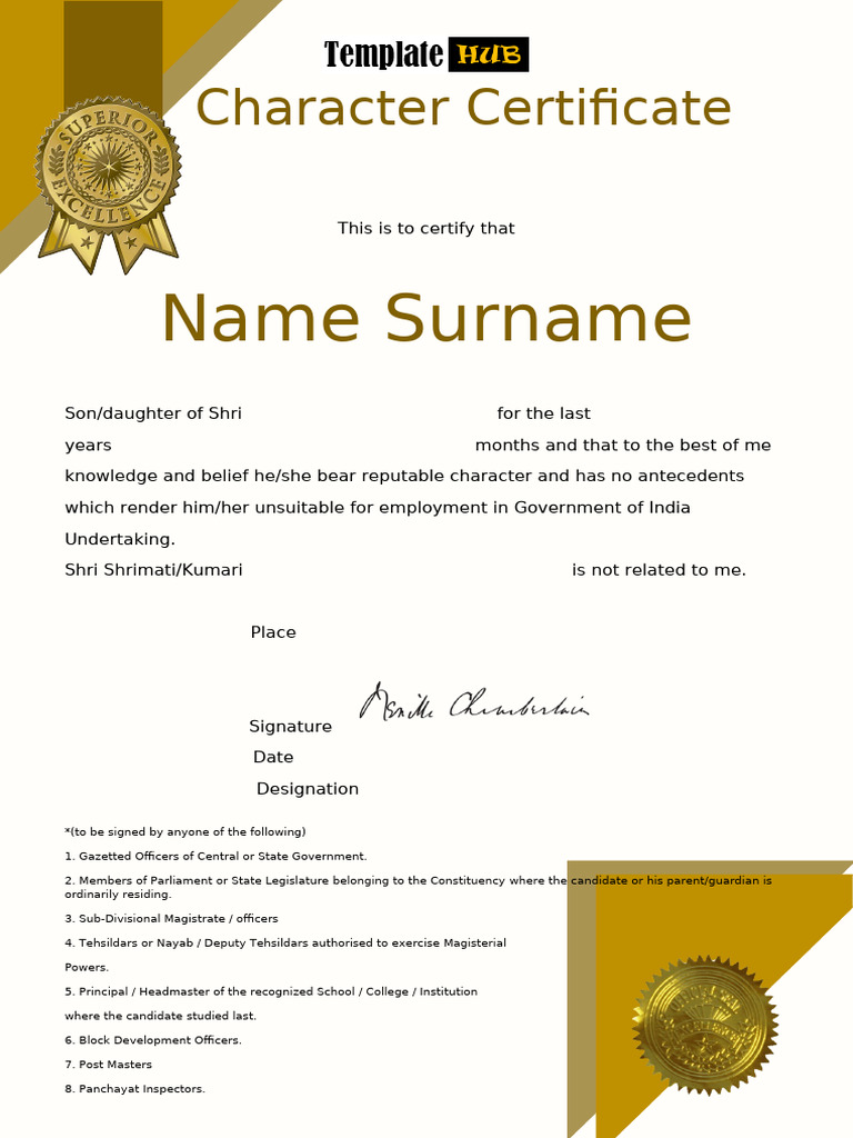 Character Certificate Template 02 | PDF