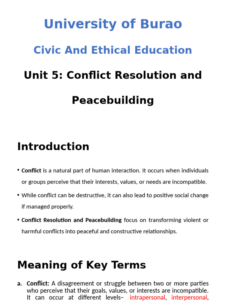 Conflict Resolution and Peacebuilding Guide | PDF | Conflict Resolution ...