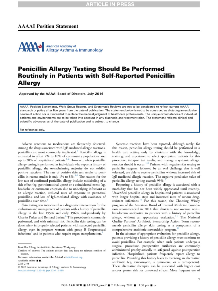Routine Penicillin Allergy Testing Recommended | PDF | Allergy | Penicillin