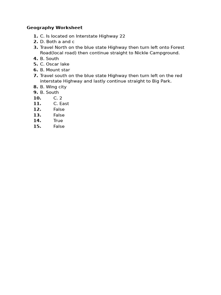 Geography Directions and Quiz Worksheet | PDF
