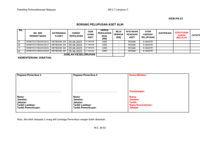 KEW - Pa-21 (Borang Pelupusan Aset Alih) - 2 | PDF
