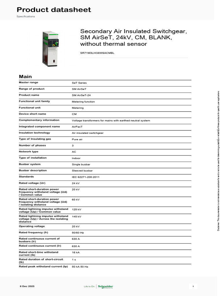 Schneider Electric Sm-Airset Sr71m3lhg6w6acmbl | PDF | Alternating ...