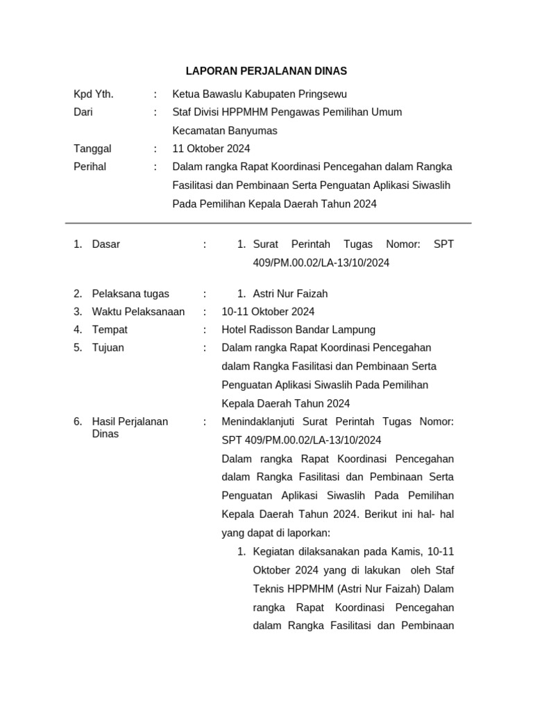 LAPORAN PERJADIN 11 Okt | PDF