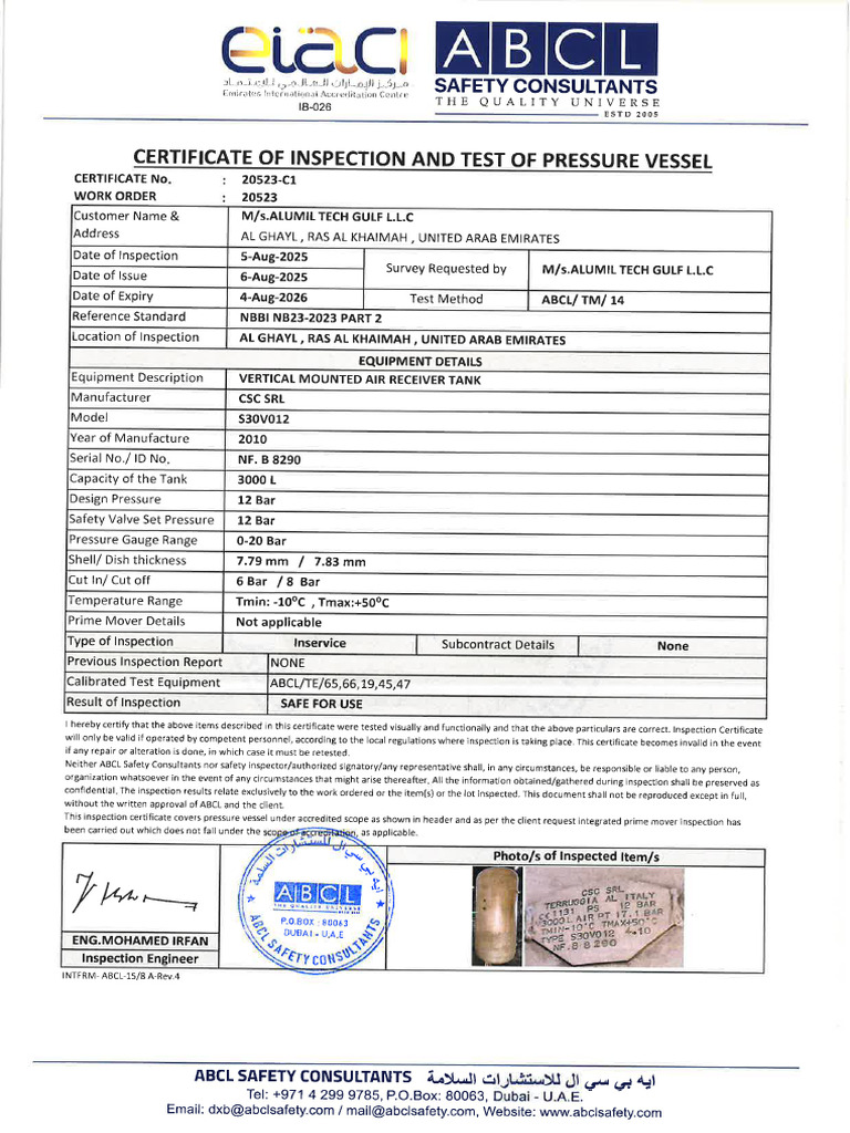 Pressure Vessel Calibration Alumil | PDF
