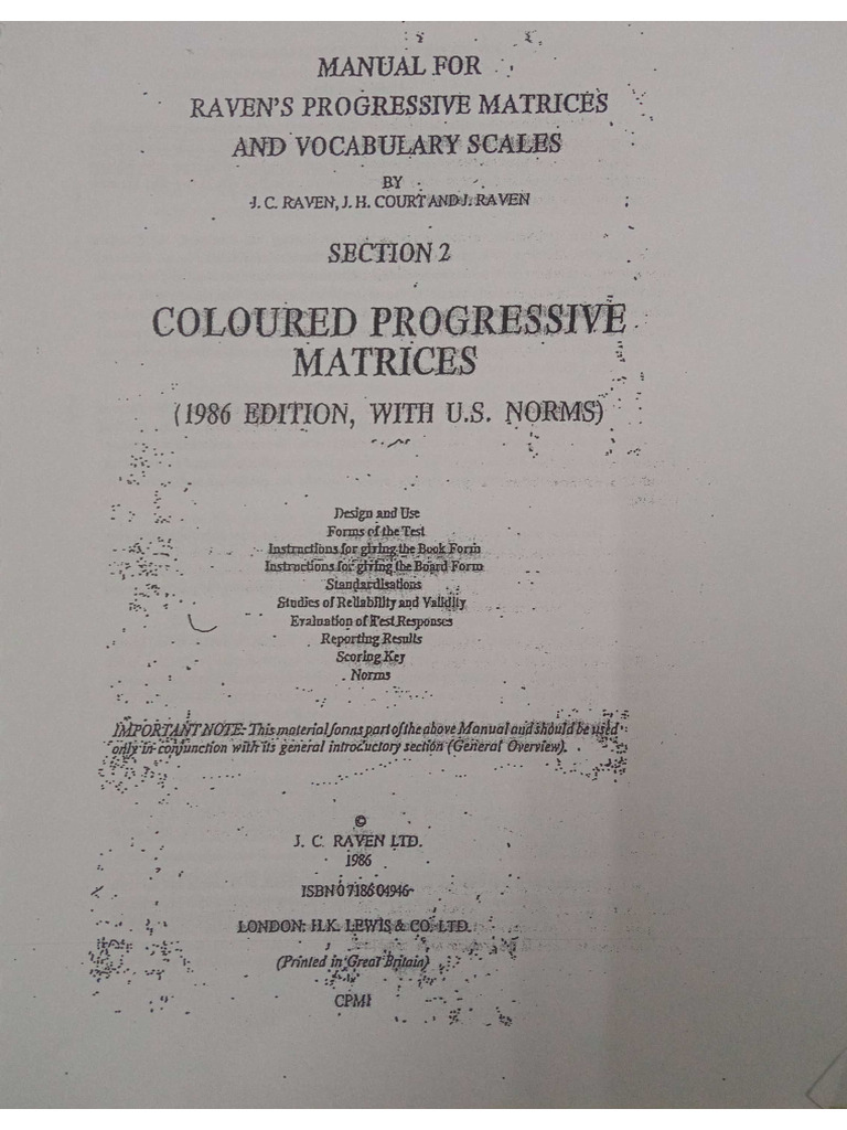 Coloured Progressive Matrices Manual | PDF