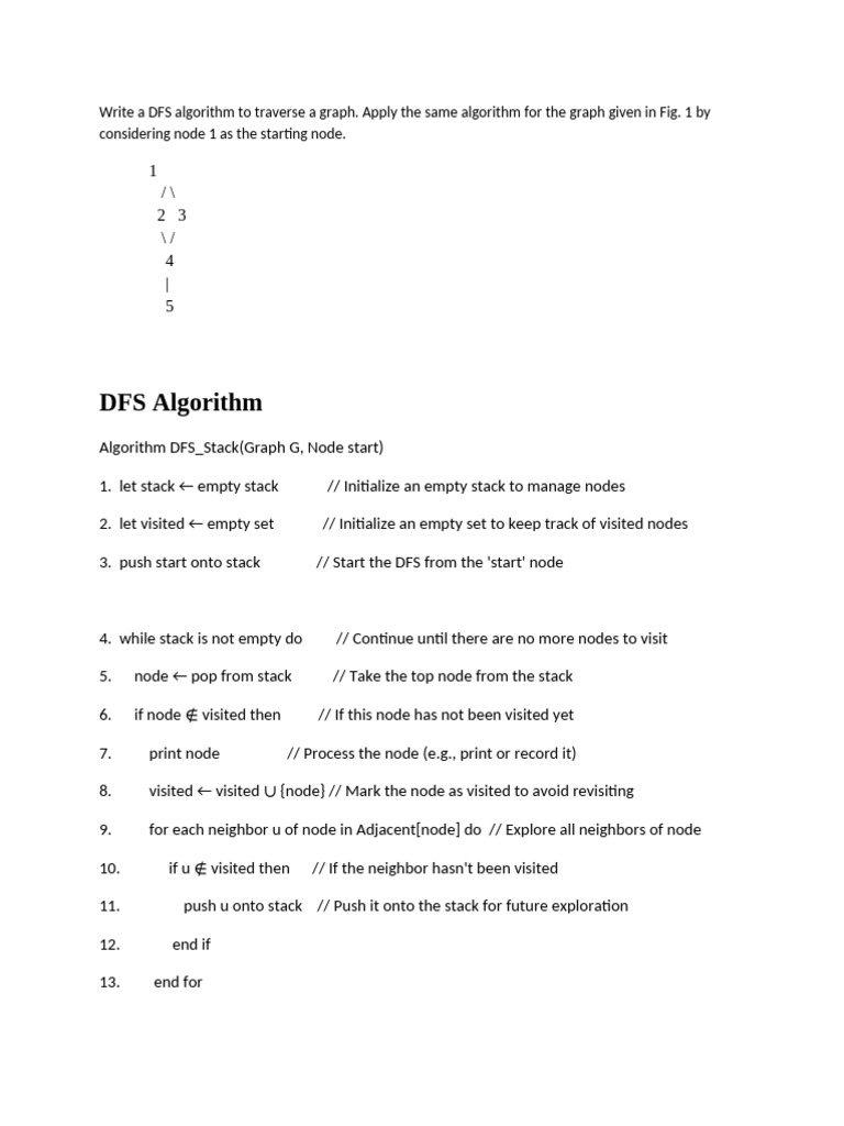 DFS Algorithm To Traverse A Graph | PDF | Vertex (Graph Theory ...