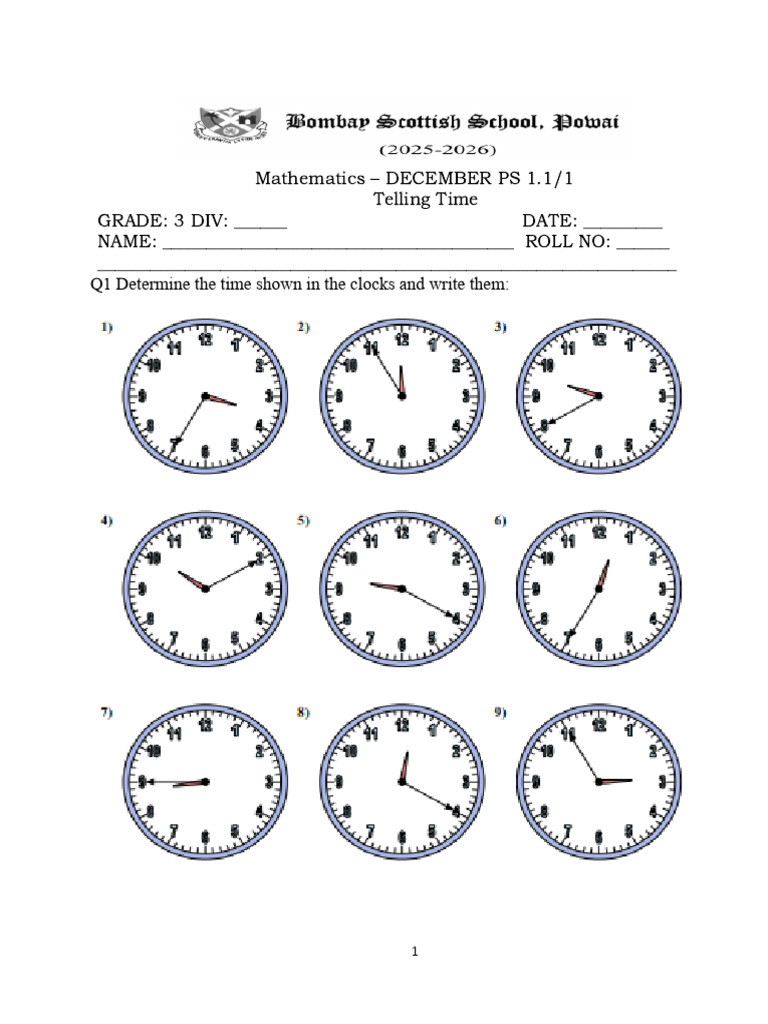Grade 3 Telling Time Worksheets | PDF | Chess | Chess Theory