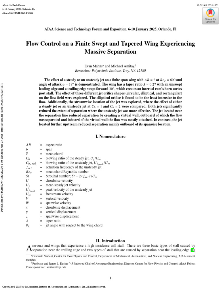 Flow Control on Swept Tapered Wings | PDF | Lift (Force) | Flow Measurement
