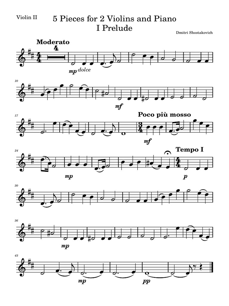 5 Pieces for 2 Violins and Piano -Violin II | PDF