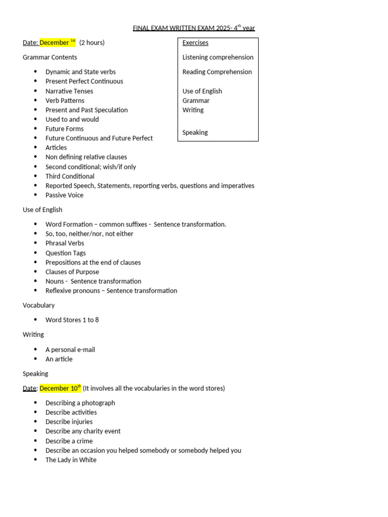 2025 Final Exam: English Language Skills | PDF
