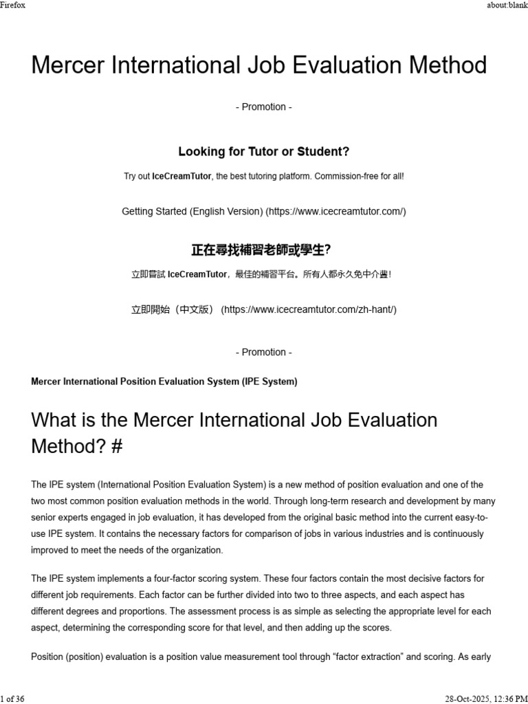 Mercer International Job Evaluation Guide | PDF | Expert | Knowledge