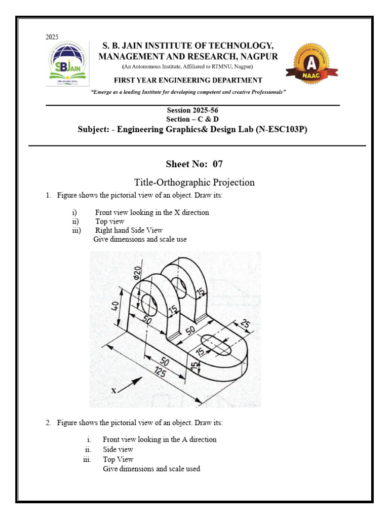 Orthographic Projection Lab Exercises | PDF