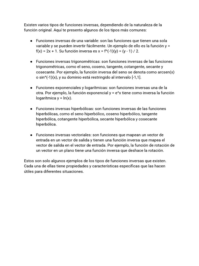 Tipos de Funciones Inversas Explicadas | PDF