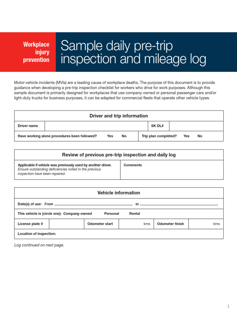 21 11 CR6217 PRV Daily Pre Trip Inspection and Mileage Log FINAL | PDF ...