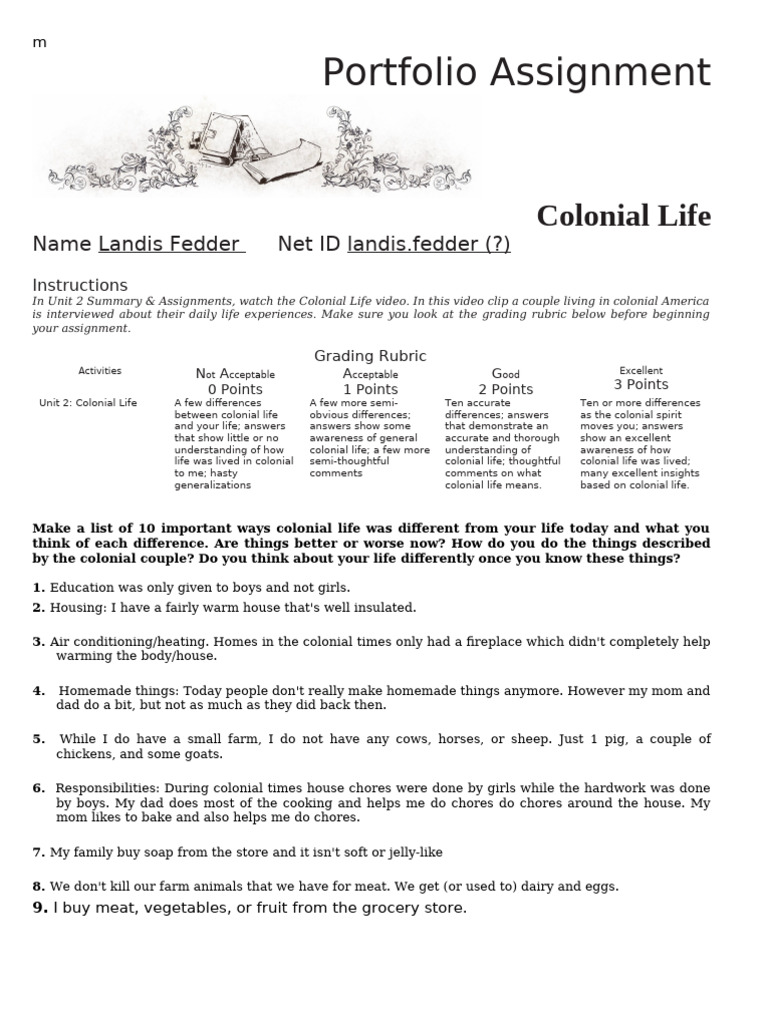 Colonial Life vs. Modern Living Insights | PDF