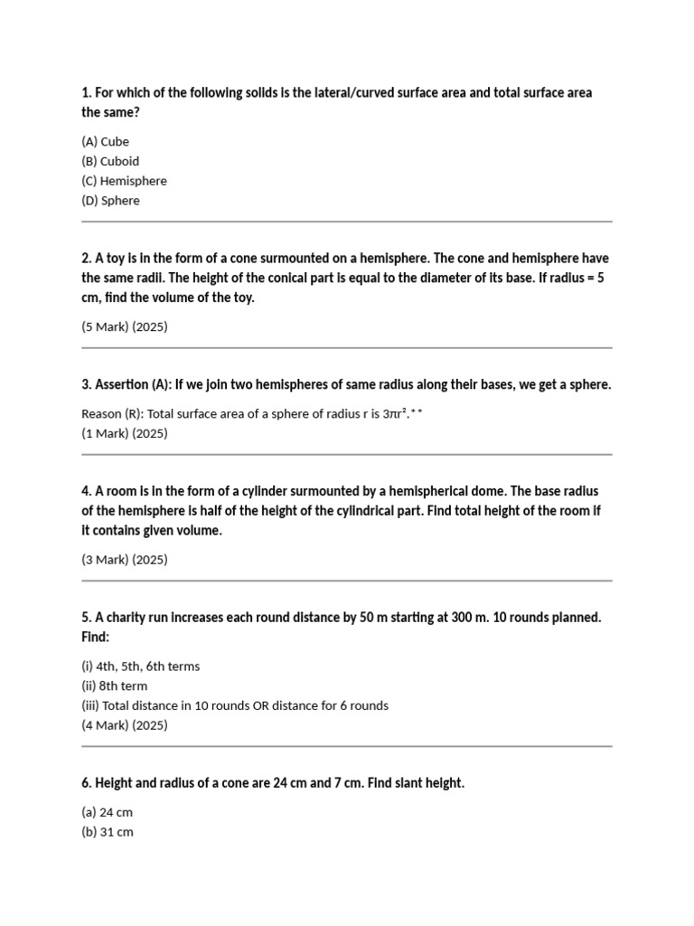 Surface Area and Volume Problems | PDF | Sphere | Volume
