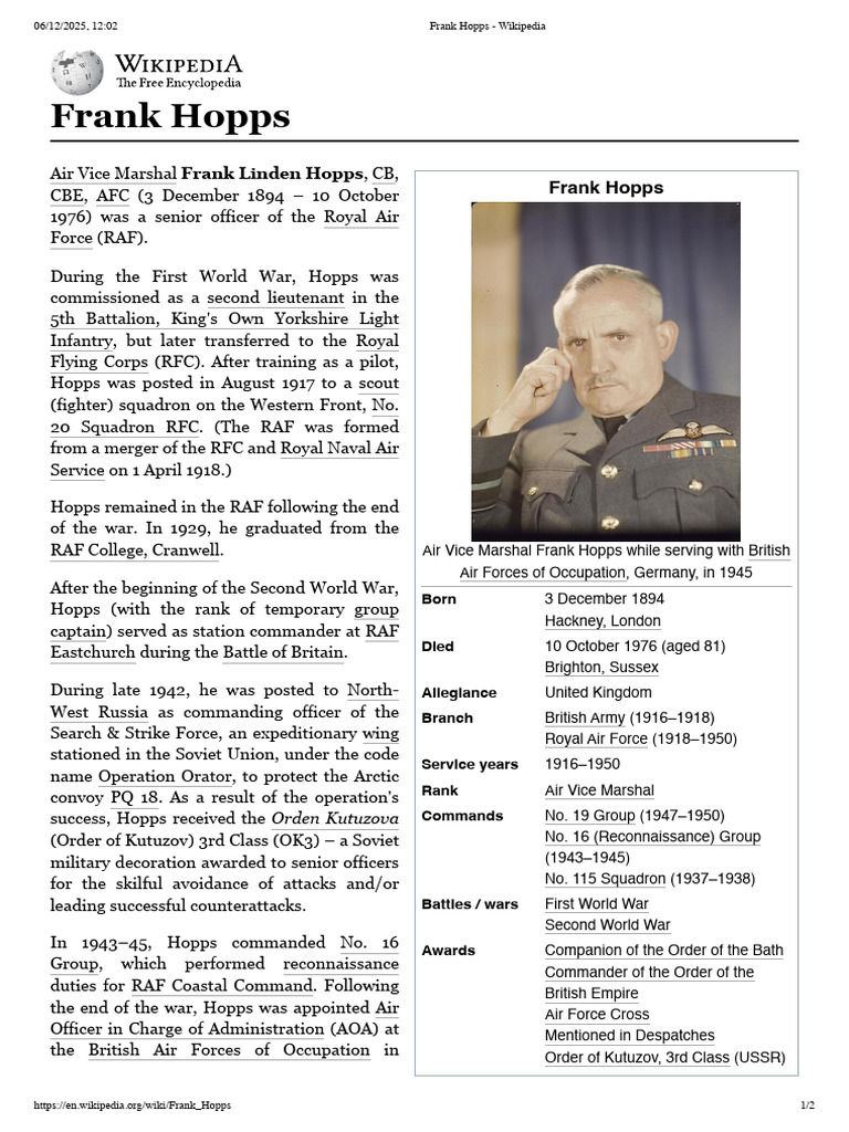 Frank Hopps - Wikipedia | PDF | Military Units And Formations ...
