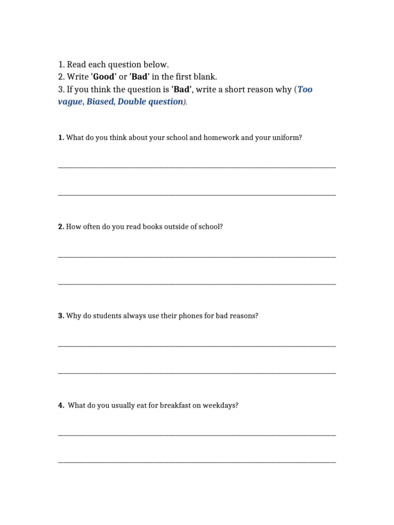 Student Survey Question Evaluation | PDF | Homework | Chess Openings