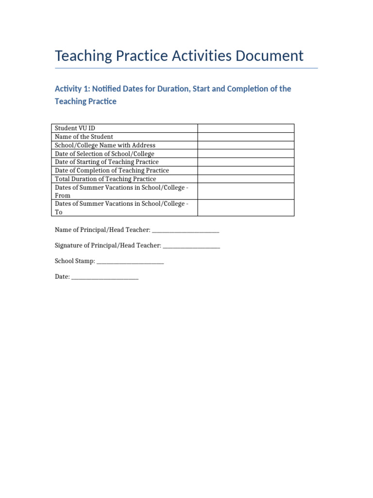 Teaching Practice Activities Guide | PDF