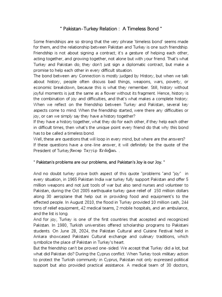 Pakistan Turkey Relation A Timeless Bond | PDF | Pakistan ...
