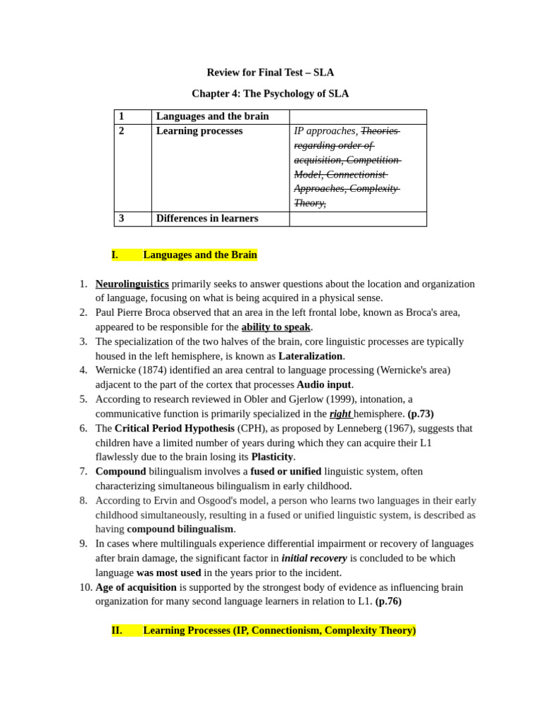 Chapter 4-5_Review for Final Test | PDF | Second Language | Second ...