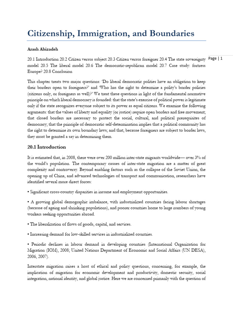 Citizenship Immigration and Boundaries | PDF | Citizenship | State (Polity)