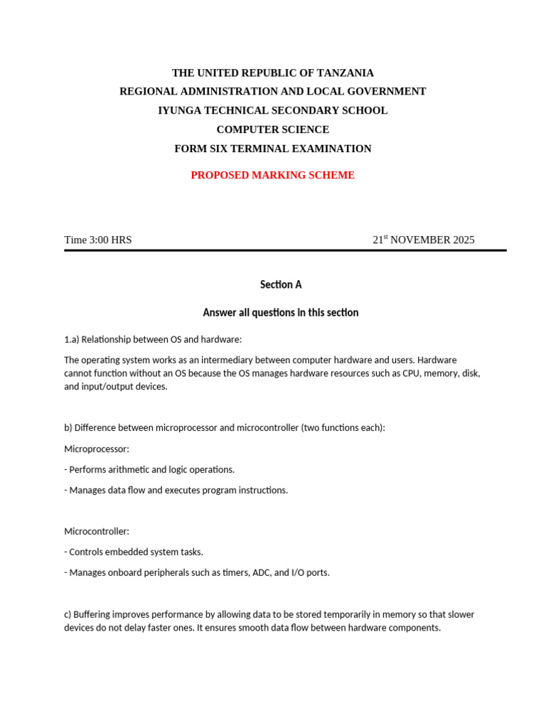 Tanzania Computer Science Exam Marking Scheme | PDF | Computer Security ...