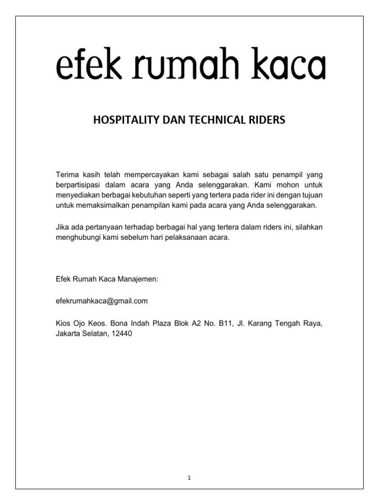 Hospitality Dan Technical Riders Erk 2022 | PDF