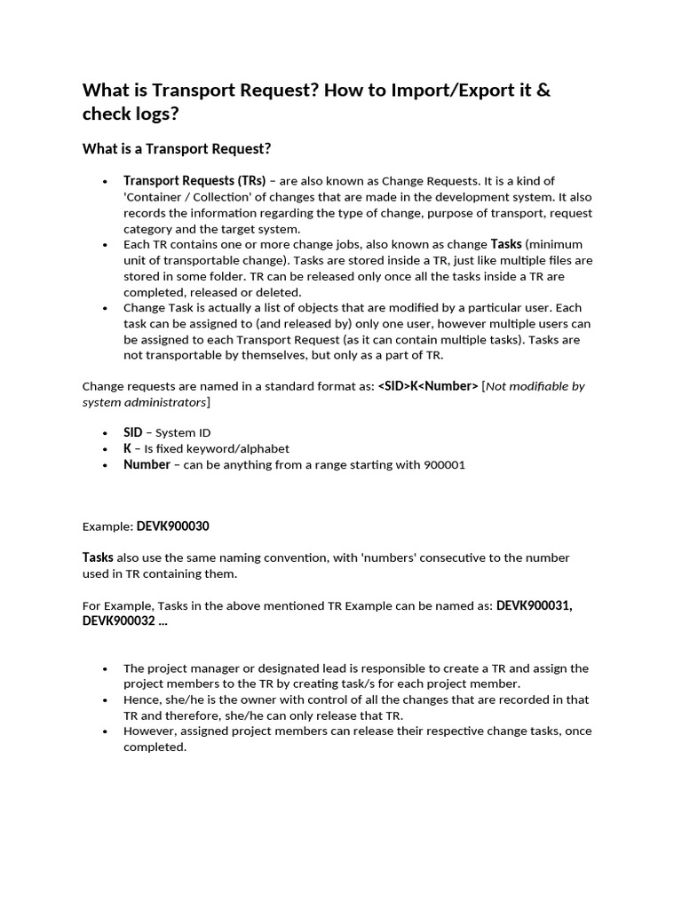 Transport Request in SAP | PDF | Computer Programming | Software ...