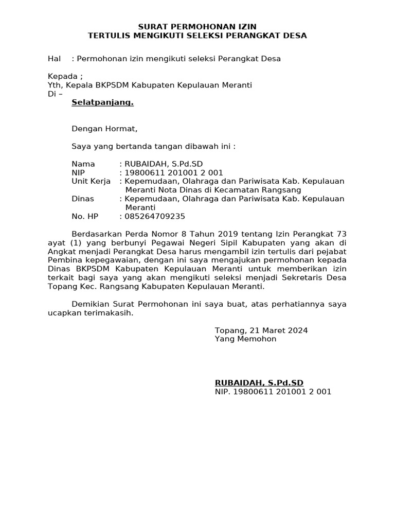 Surat Permohonan Izin | PDF