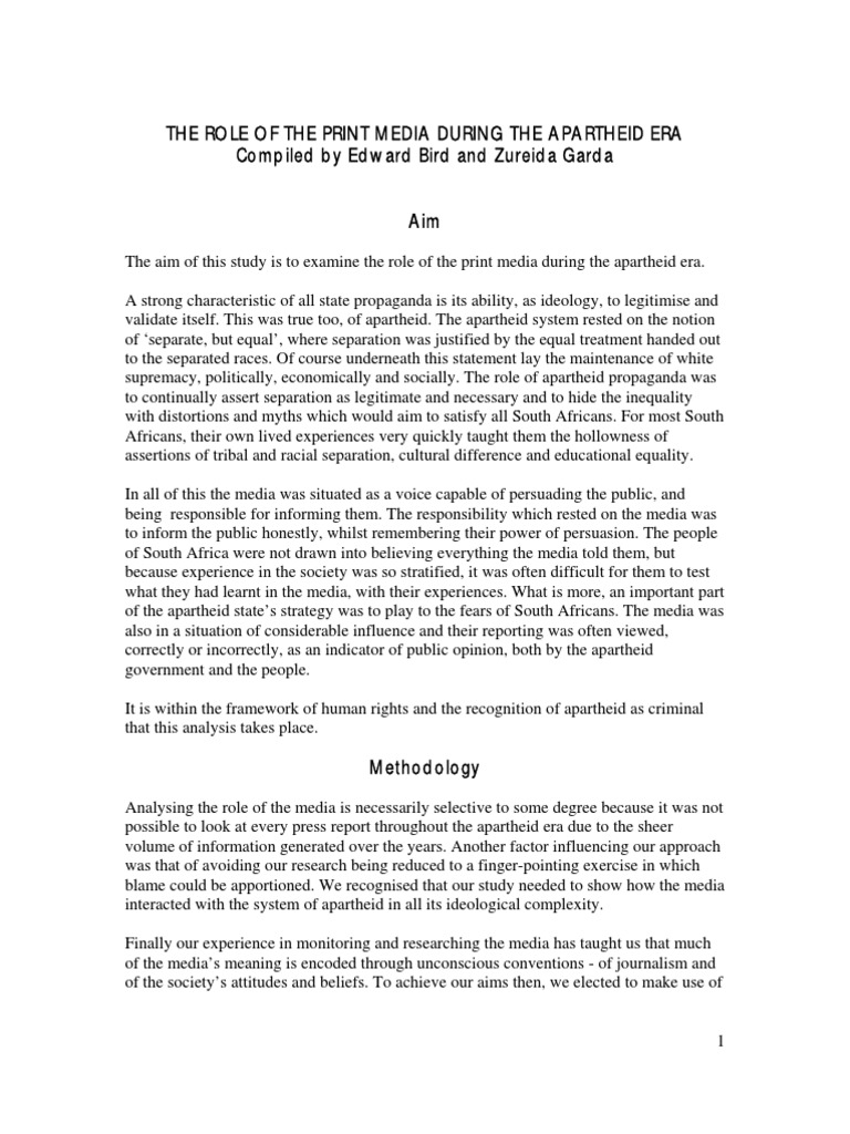 Bird & Guarda - Apartheid Media | PDF | Apartheid | Journalism