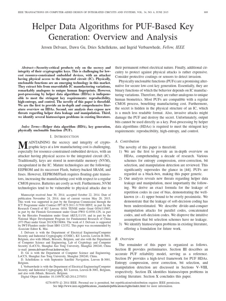 HDA Analysis for PUF Key Generation | PDF | Normal Distribution ...