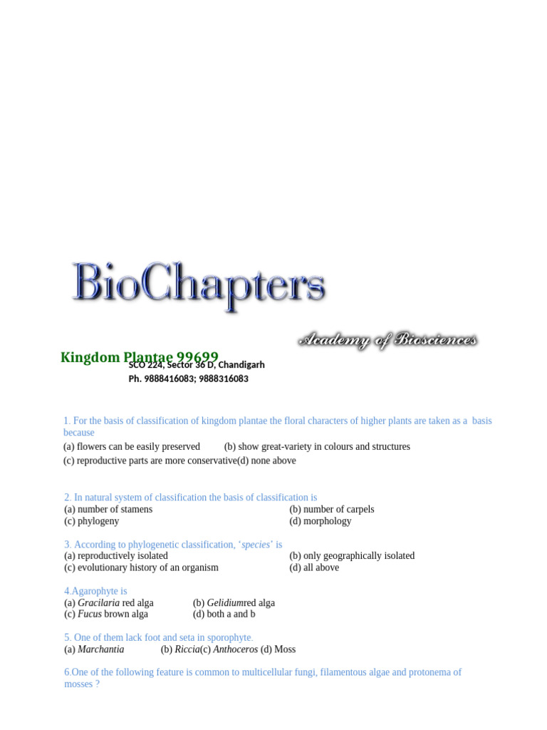Questions KINGDOM PLANTAE | PDF | Reproduction | Biology