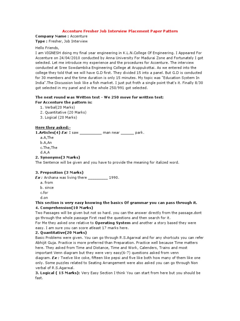 Accenture Fresher Interview Guide | PDF | Class (Computer Programming ...