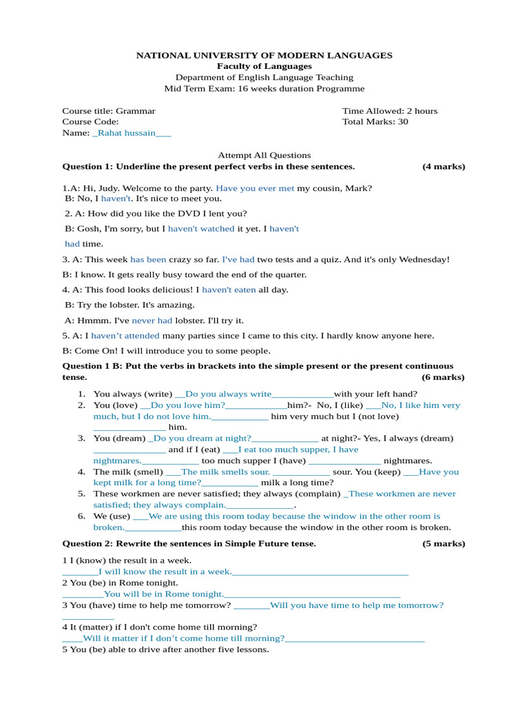 16 WEEKS Last Paper | PDF | Linguistics | Grammar